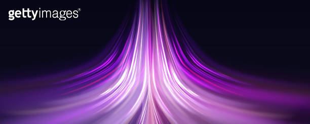 Abstract light lines of movement and speed with purple color sparkles ...