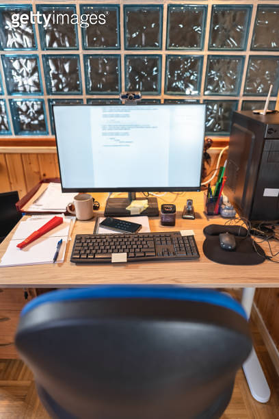 Workstation at home for remote teleworking with computers and other ...