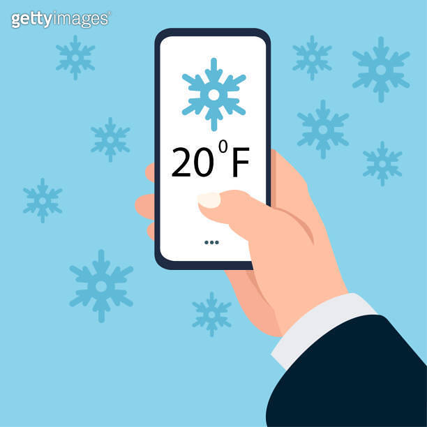 hand and phone icon, low temperature concept, vector illustration ...