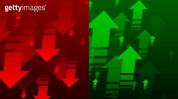 Up and Down trend with arrows on dark background. Stock exchange ...