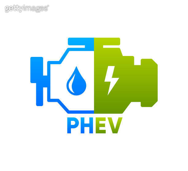 Plug-in hybrid electric vehicle engine vector symbol. PHEV car, half ...