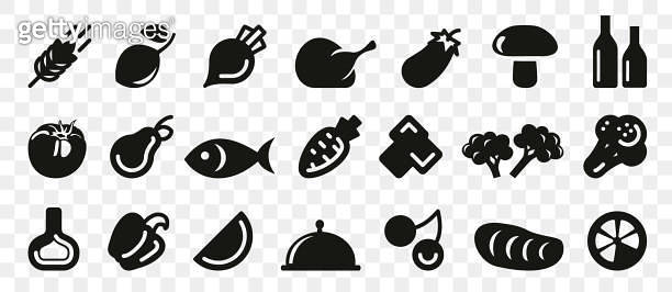 Foodstuff icon collection in black. Food icon set. Chicken, meat ...