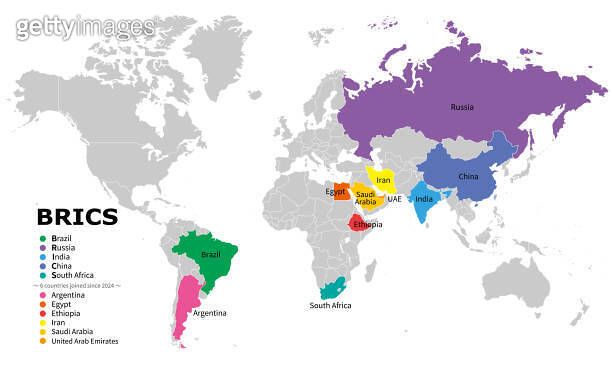 Map of the five BRICS member countries and the six countries that have ...