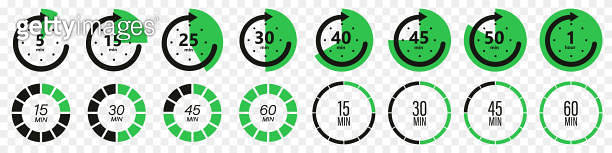 Countdown time icons in green. Set of timer arrow circle deadline ...
