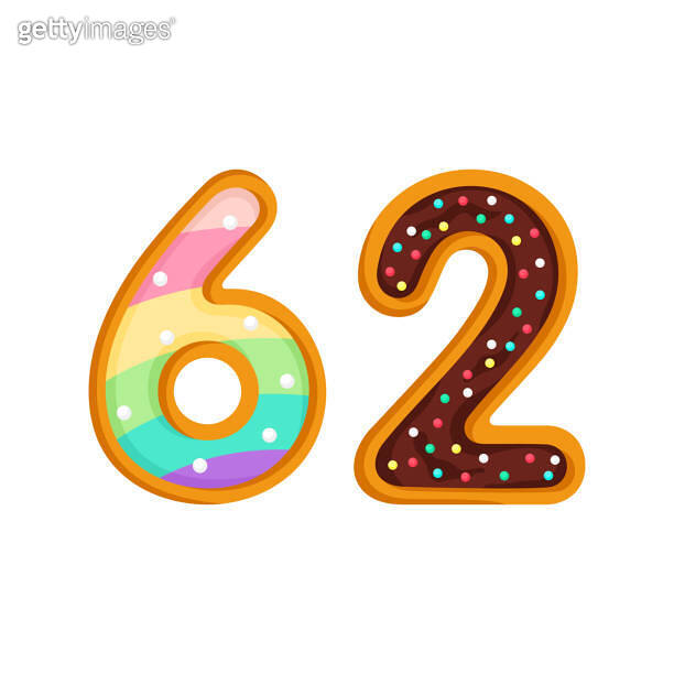 62 number sweet glazed doughnut vector illustration 이미지 (1710418359 ...