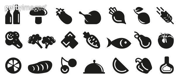 Foodstuff icon collection in black. Food icon set. Chicken, meat ...