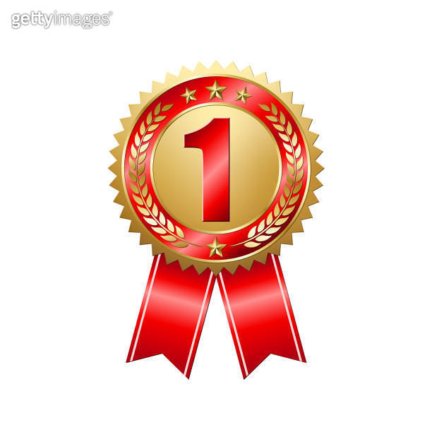 Golden First Prize Medal Label Red Ribbon (1789482816) 일러스트, 무료 일러스트 ...