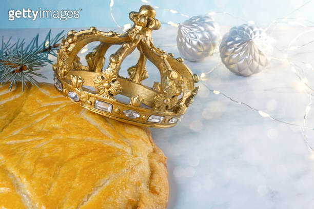 Three kings cake or galette des rois in French. Traditional epiphany ...