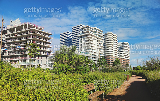 View of Casa Finance City buildings CFC from Anfa Park on a sunny day ...
