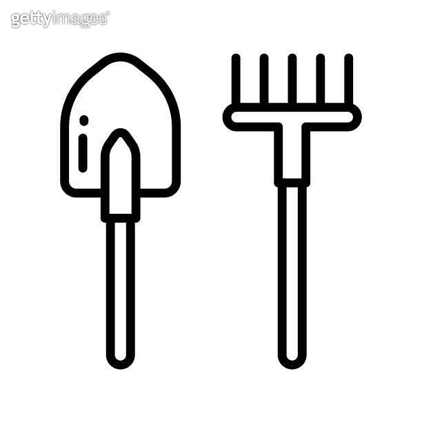A set of gardening tools. Farm tools outline sign. (1743149187) 일러스트 ...