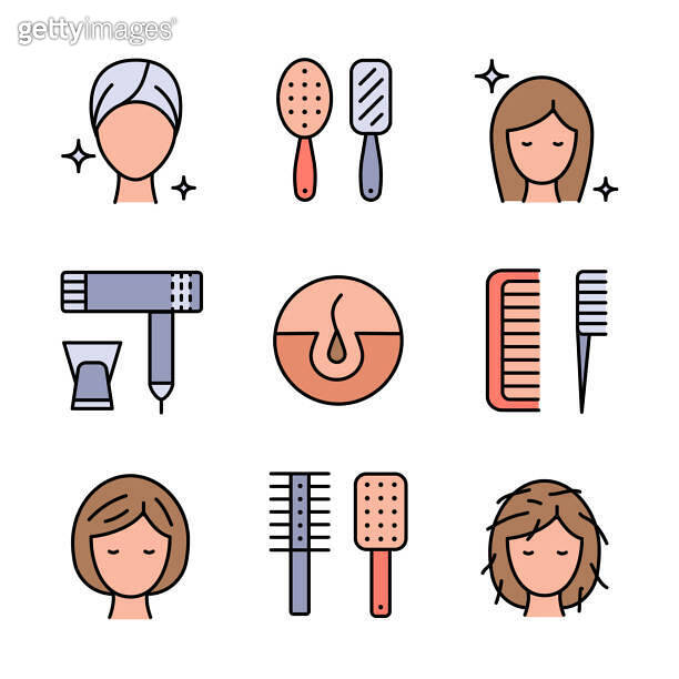 Set of brush and hairbrush stock symbol. Care and maintain healthy hair ...