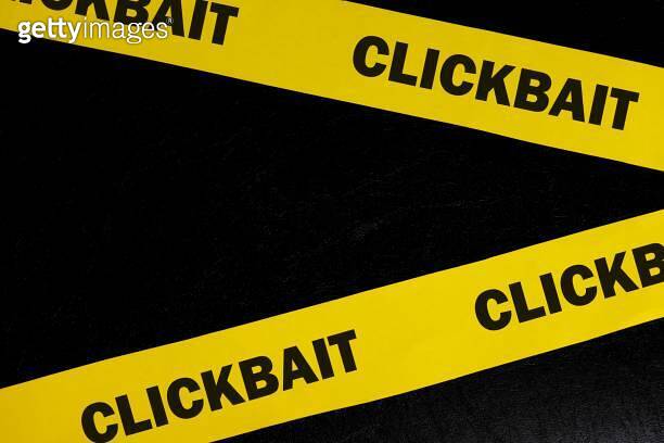 Clickbait scam alert, caution and warning concept. Yellow barricade ...