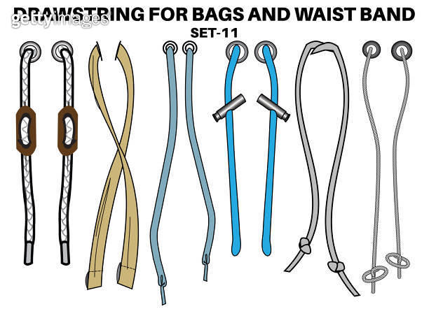 Drawstring cord flat sketch vector illustrator. Set of Draw string with ...