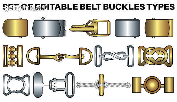 D ring and Belt buckle flat sketch vector illustration set, different ...