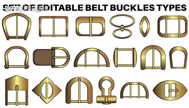 D ring and Belt buckle flat sketch vector illustration set, different ...