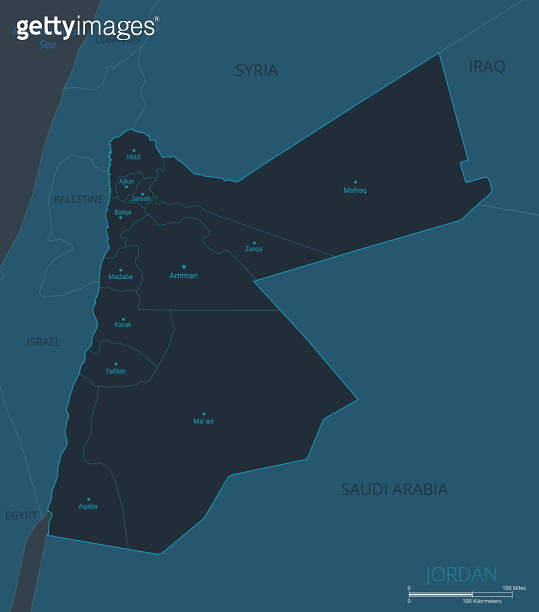 Jordan map. High detailed vector map of Jordan with countries, capital ...