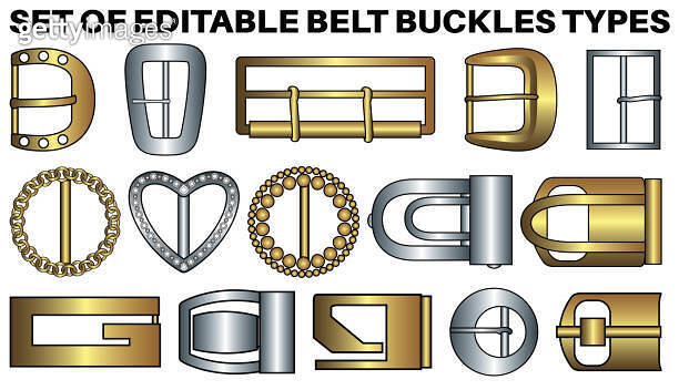 D ring and Belt buckle flat sketch vector illustration set, different ...