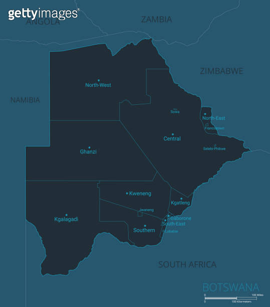 Botswana map. High detailed vector map of Botswana with countries ...