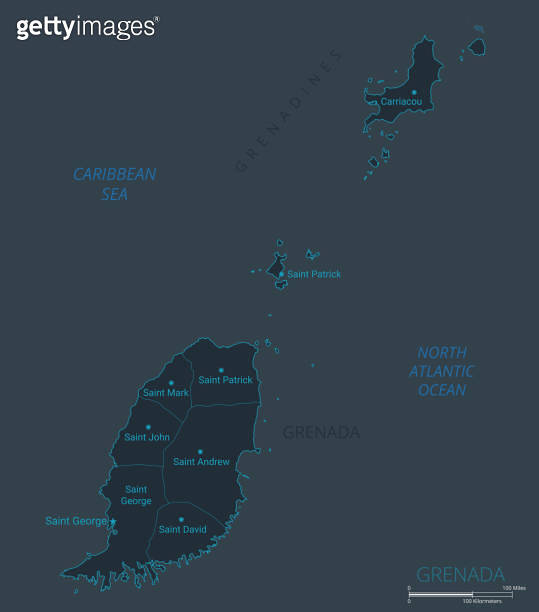 Grenada map. High detailed vector map of Grenada with countries ...