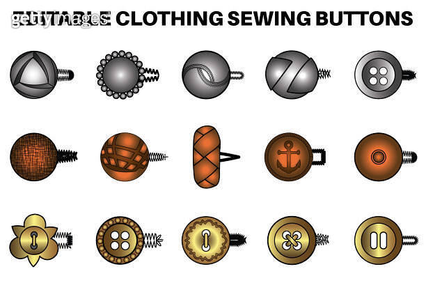 Metal Buttons flat sketch vector illustration set, different types of ...