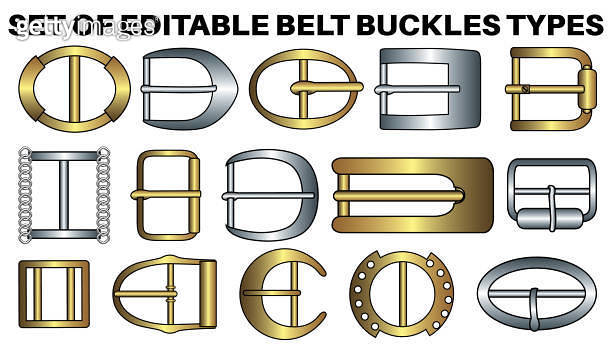 D ring and Belt buckle flat sketch vector illustration set, different ...