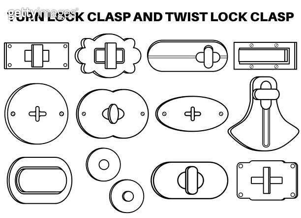 Turn lock clasp closure and twist lock clasp buckles flat sketch vector ...