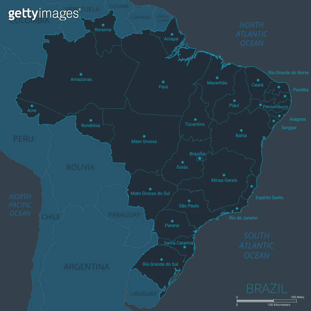 Brazil map. High detailed vector map of Brazil with countries, capital ...