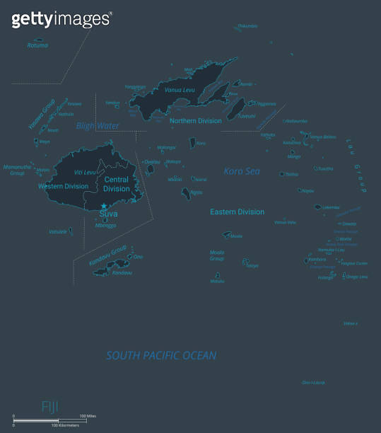 Fiji map. High detailed vector map of Fiji with countries, capital ...