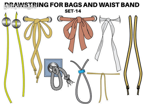 Drawstring cord flat sketch vector illustrator. Set of bow knot Draw ...
