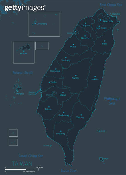 Taiwan map. High detailed vector map of Taiwan with countries, capital ...