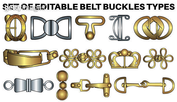 D ring and Belt buckle flat sketch vector illustration set, different ...