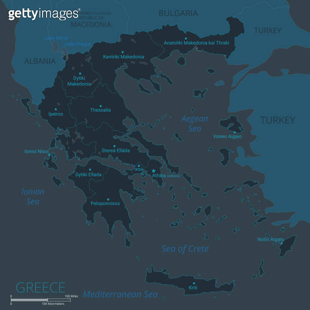 Greece map. High detailed vector map of Greece with countries, capital ...