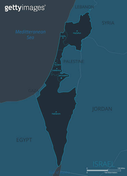 Israel map. High detailed vector map of Israel with countries, capital ...