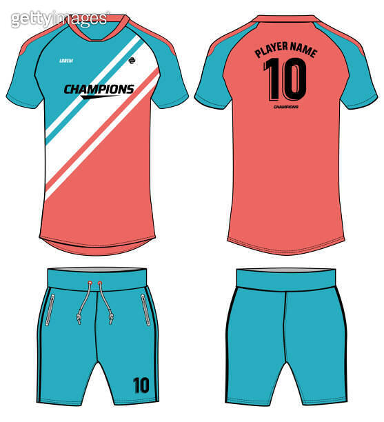Sports jersey t shirt and shorts kit design flat sketch illustration ...