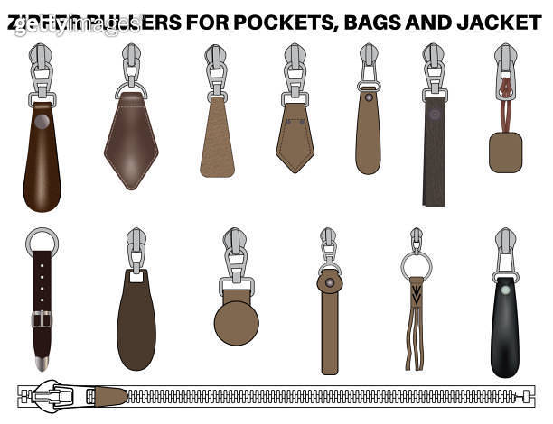 Leather Zipper puller flat sketch vector illustration set, different ...