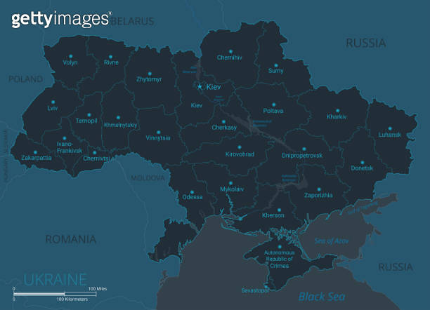 Ukraine map. High detailed vector map of Ukraine with countries ...