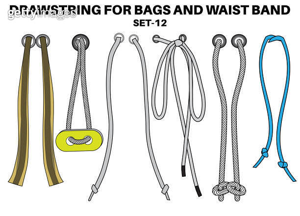 Drawstring cord flat sketch vector illustrator. Set of Draw string with ...