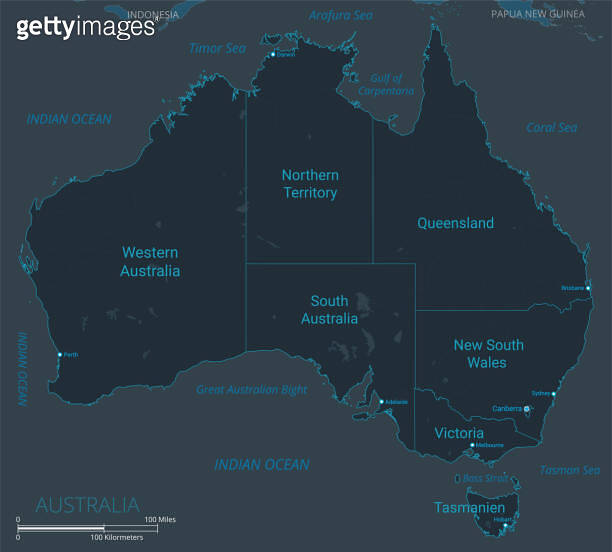 Australia Continent Map. High detailed vector map of Australia with ...