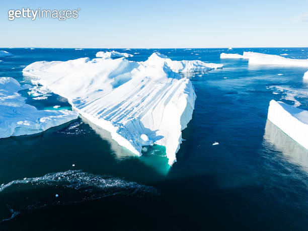 Greenland Ilulissat Icefjord Aerial View. Iceberg and glacier ice in ...