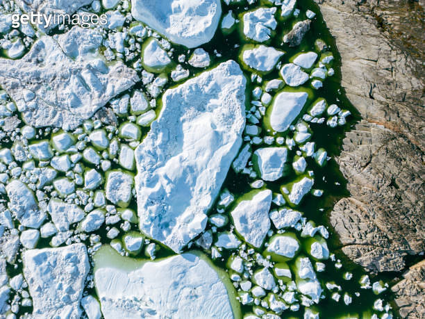Greenland Ilulissat Icefjord Aerial View. Iceberg and glacier ice in ...