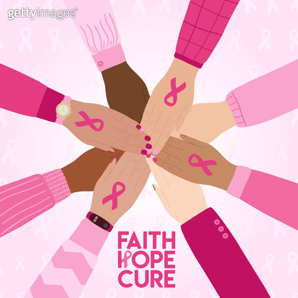 Breast Cancer Awareness Month. Female hands stacking together with pink ...