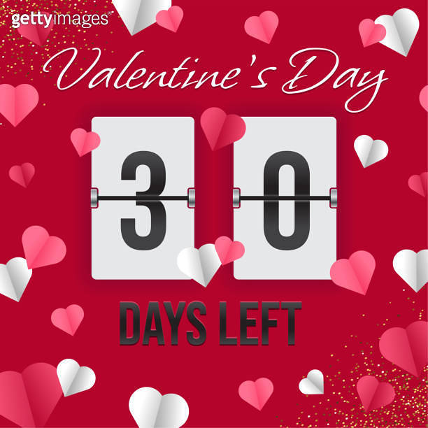 Valentine's Day - 14th February - 30 days left (vector analog countdown ...