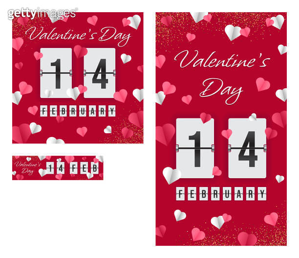 Valentine's Day - 14th February (vector analog countdown timer). Social ...