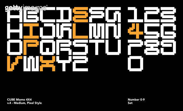 Abstract alphabet letters font design, Cube Mono 4X4 V.4 - Pixel style ...