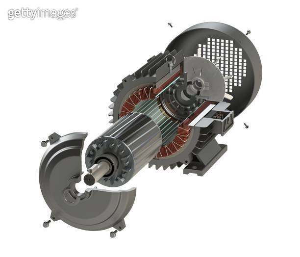 Electric motor exploded view in section version 3D rendering 이미지 ...