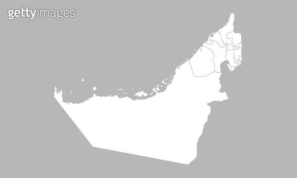 United Arab Emirates. UAE map with regions, provinces isolated on grey ...