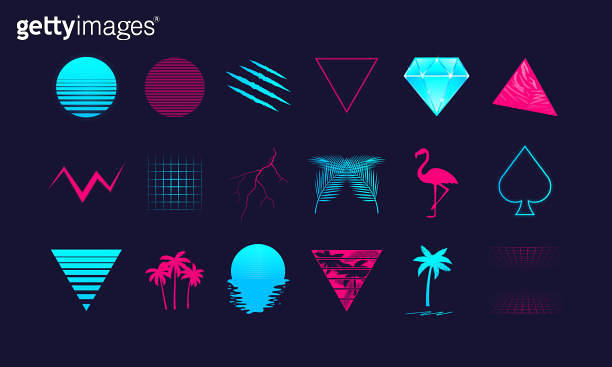 Set of 18 Retro 80s design elements. Retro neon symbols. Design ...