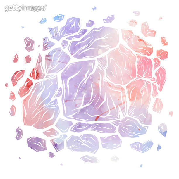 Vector violet watercolor illustration of broken stones. Earthquake and ...