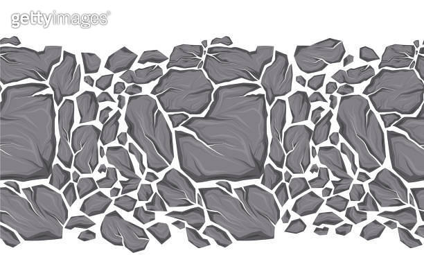 Horizontal vector seamless border with broken stones isolated from ...
