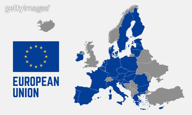 European Union political map. EU map with separated countries. Europe ...